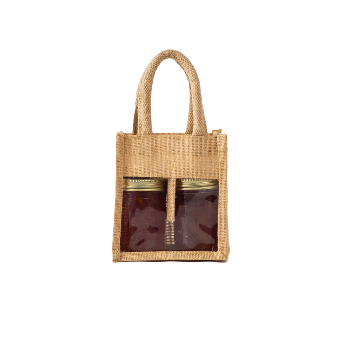 Jute Jar Bag with Window and Padded Handle - Everything Bags Inc.