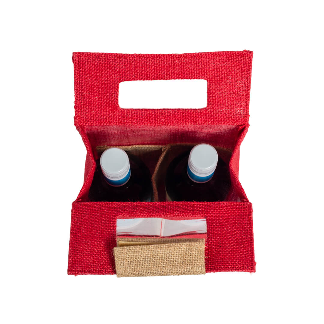 Red Burlap Wine Bag with Window - Everything Bags Inc.