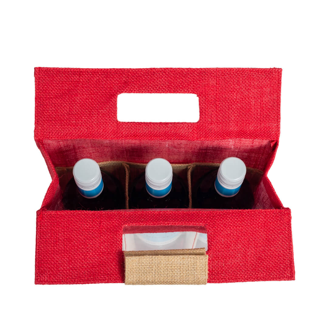 Red Burlap Wine Bag with Window - Everything Bags Inc.